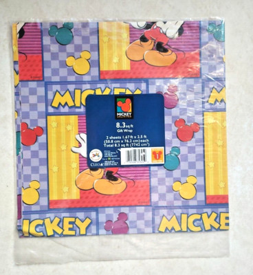 CLEO Vintage MICKEY MOUSE Gift Wrap Wrapping Paper 2 Sheets 1999 Sealed ...