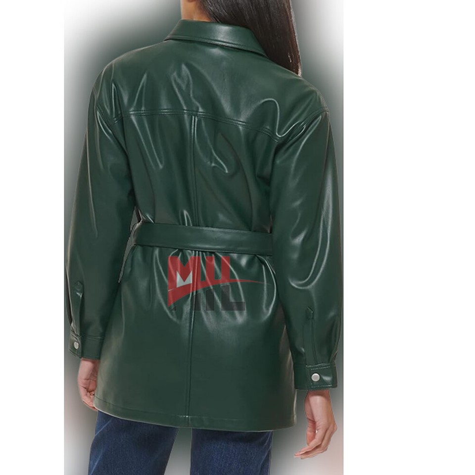 Handmade Women Dark Green Genuine Leather Jacket, Button With Pocket ...