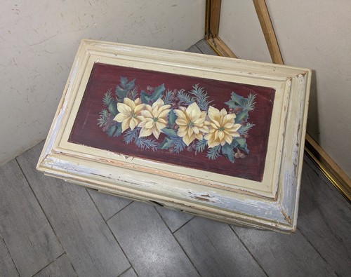 Vintage Hand Painted Shabby Chic Kitsch Cream Storage Trunk Chest ...