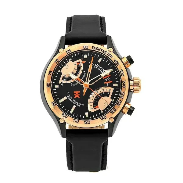Technoluxury by TIMEX TX T3C178 Flyback Black Dial Rose Men's Leather ...