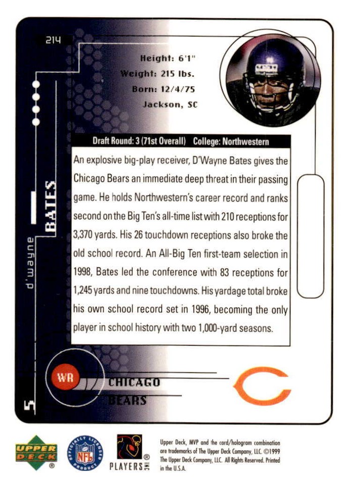 1999 Upper Deck MVP D'Wayne Bates RC 214 | eBay