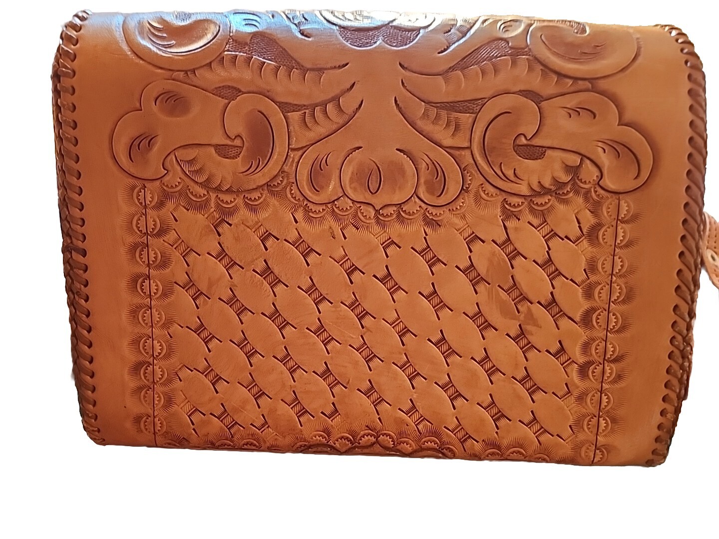 Leather 80s TOOLED Adjustable Handle Bag. Artesian floral Patterns | eBay