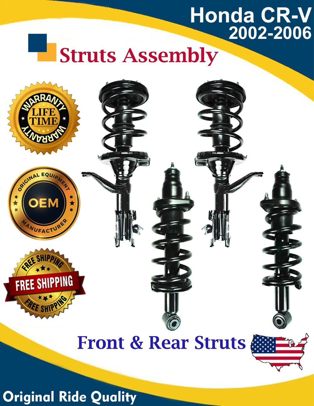 High Quality OE Front and Rear Struts For 2002-2006 Honda CRV Lifetime ...