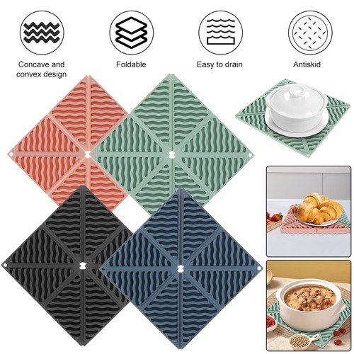 4Pcs Silicone Trivet Mats Foldable Hot Pot Holder Heat Resistant Dish ...
