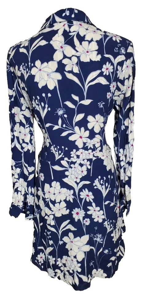 1 state dress L, Longsleeve Collared Belt Shirt Dress Knee-length Blue ...