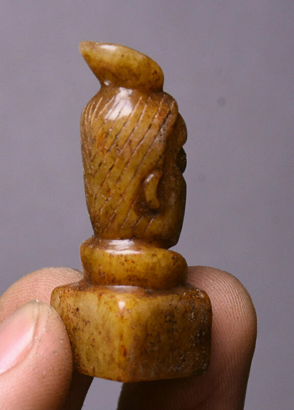 4CM Old Chinese Hetian Jade Dynasty Palace soldier People Head Statue ...