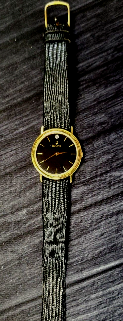 RARE Authentic Classic Bulova Men's Black Dial Diamond Cocktail Dress ...
