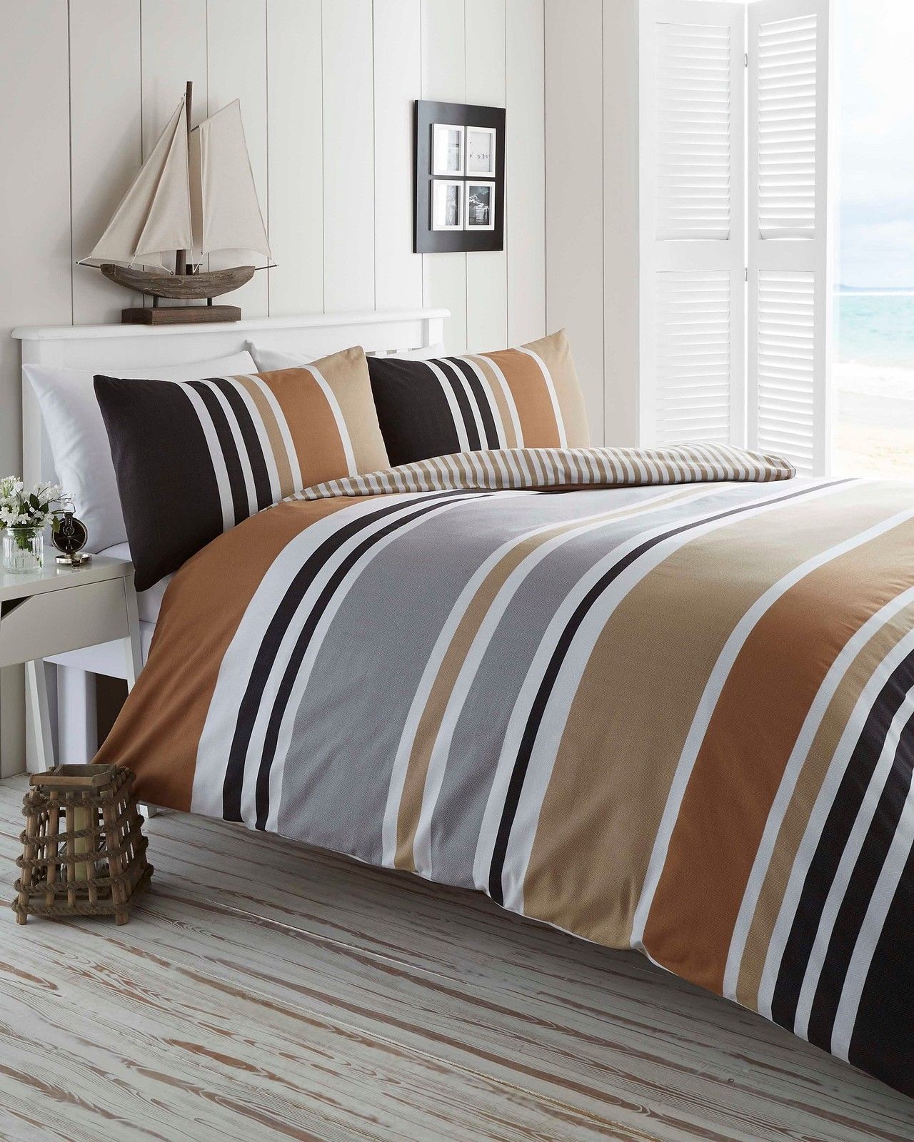 De Cama. LAGUNA Stripe Duvet Sets King Super King Mocha | eBay UK