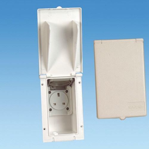 White External 13 amp Socket Outlet Box Caravan Motorhome VW Campervan ...