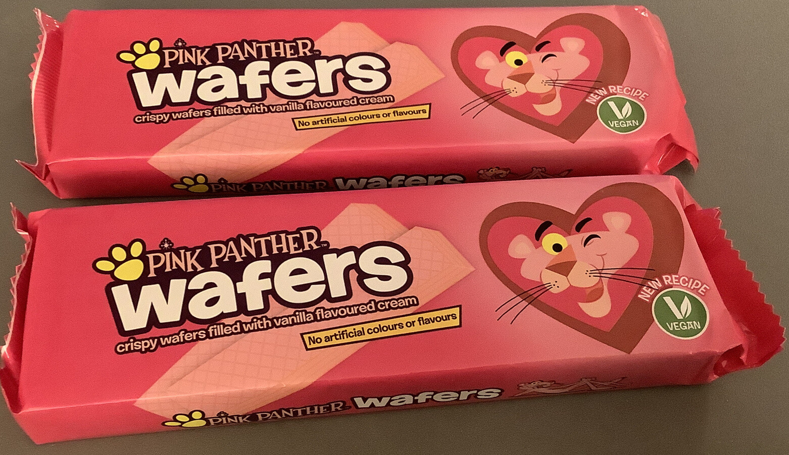 2 x Pink Panther Wafers Packs 154 g, long dates. Vanilla flavoured ...