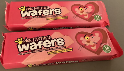 2 x Pink Panther Wafers Packs 154 g, long dates. Vanilla flavoured ...