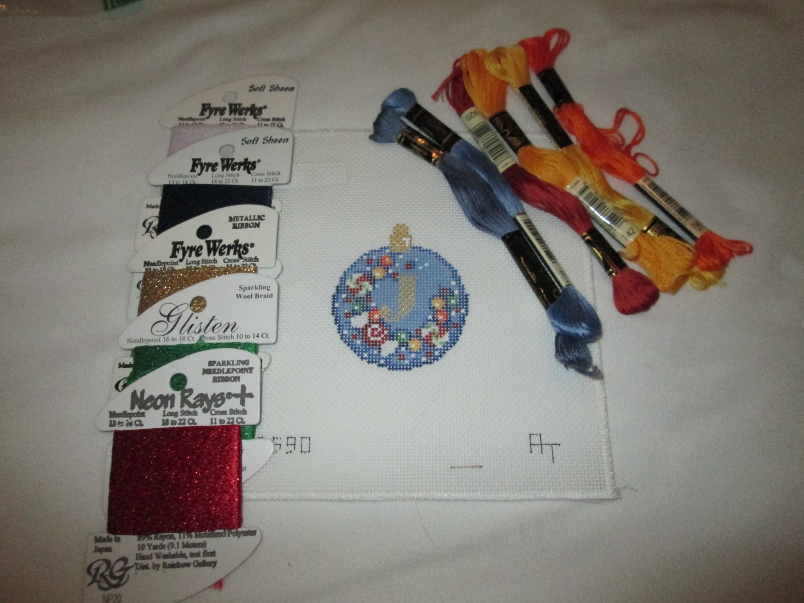 CONFETTI ROUND W/ "J"-ASSOCIATED TALENT-HP NEEDLEPOINT CANVAS-THREADS ...