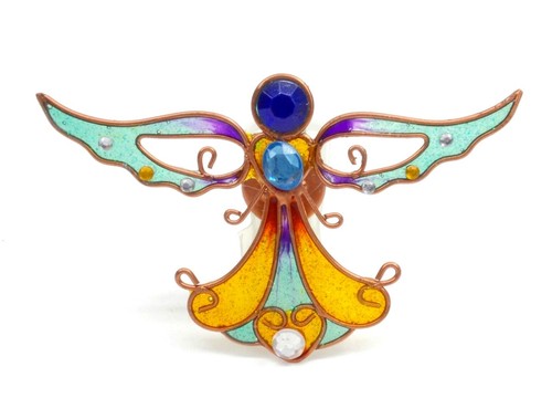 Christmas Angel Magnet Refrigerator Decoration Blue Yellow Faux Stained ...