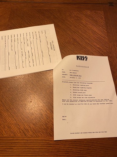 KISS 1980's concert tour rider contract hand signed notes COPY Gene ...