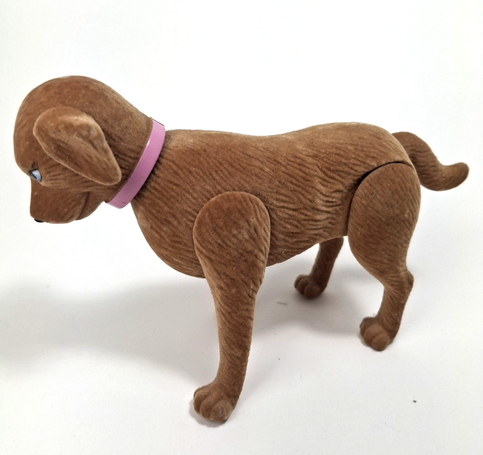 Barbie Doll Pet Dog Yellow Lab 5" Flocked Jointed Bobblehead Toy Pink ...