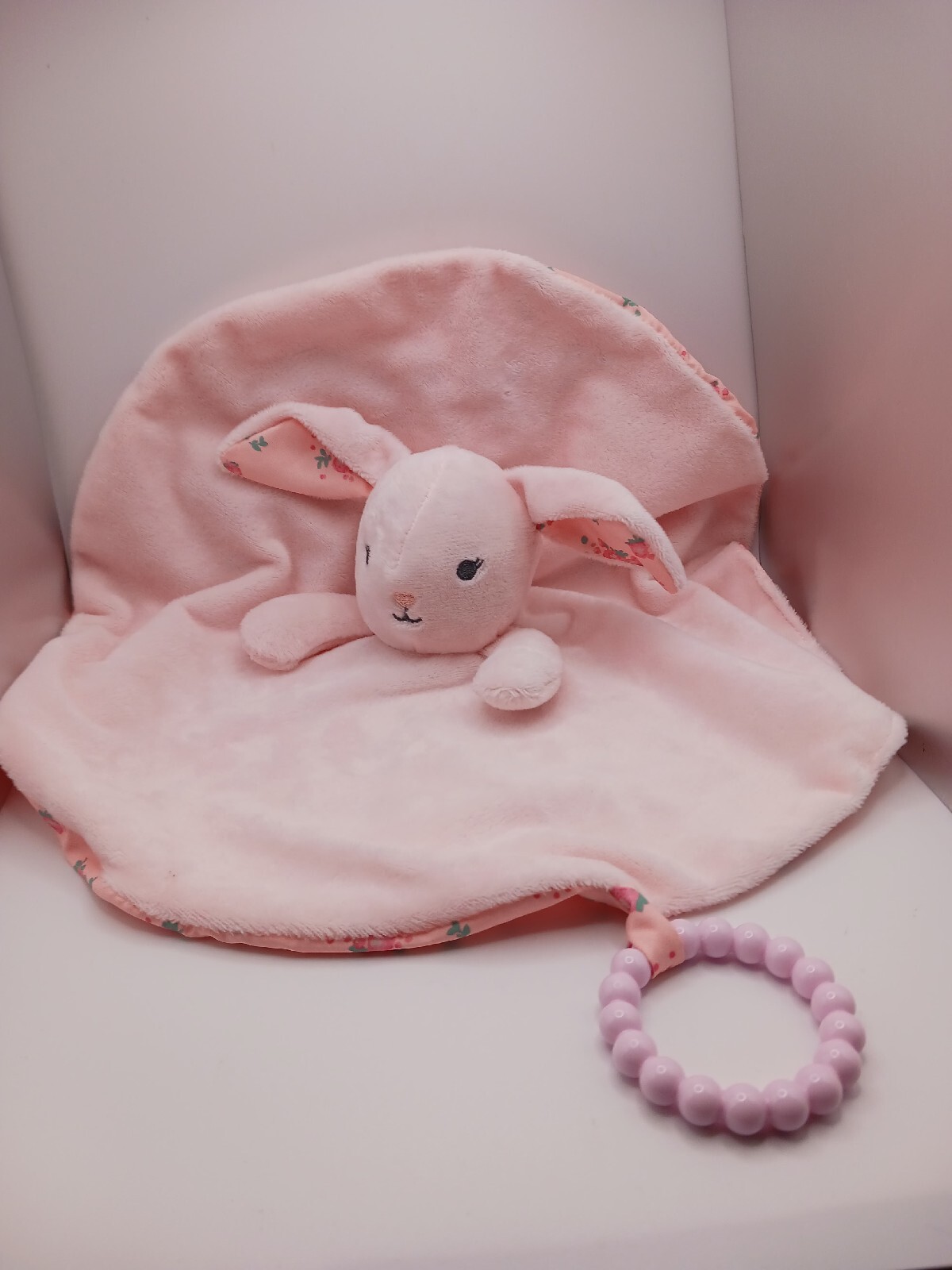 Modern Baby Snuggle Blanket Bunny Pink Flowers Lovey Security Round ...