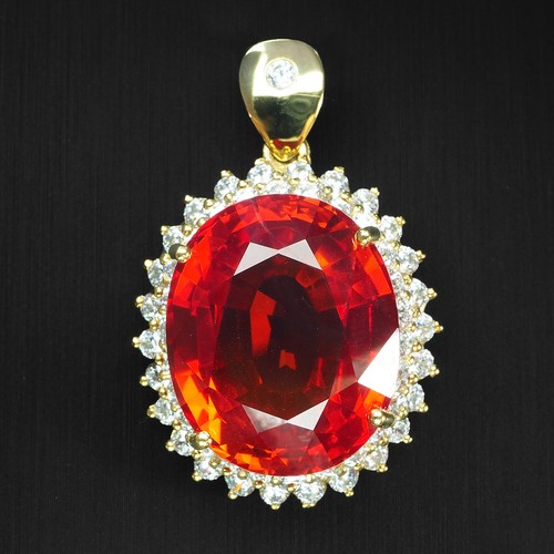 24K Gold Plated 925 Sterling Silver Pendants Sunset Red Orange Sapphire ...