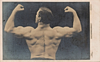 SPORT HACKENSCHMIDT STRONGMAN WRESTLER SHOWS MUSCLES BACK VIEW PHOTO ...