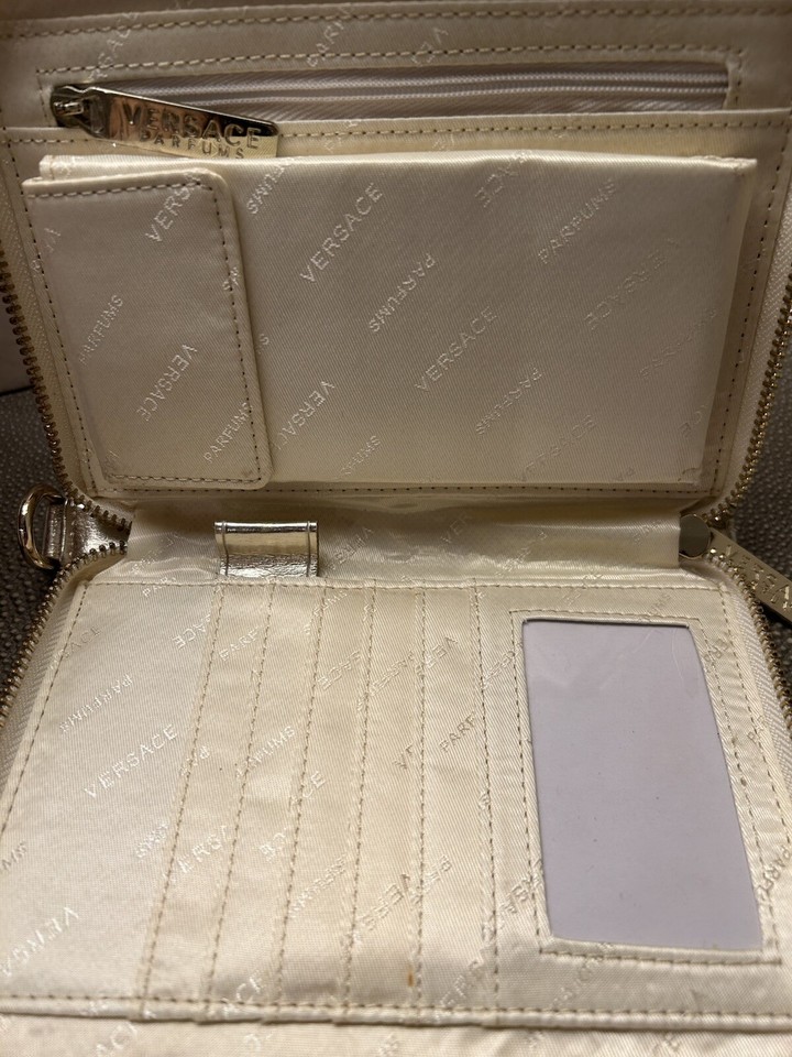 Versace Parfum Zip Around Gold Wallet Clutch With Chain Travel Wristlet ...
