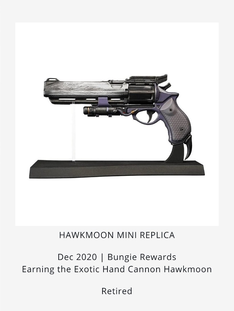 Destiny 2 Hawkmoon Exotic Hand Cannon Miniature Replica Bungie Rewards ...