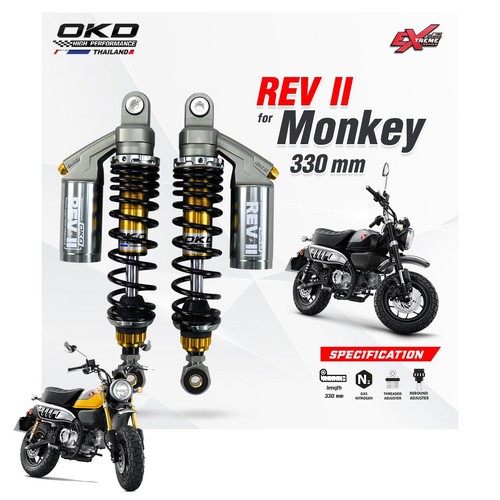 REV-II 330mm Gold Gas Shocks Absorber Fits Honda Monkey 125 2018 - 2024 ...
