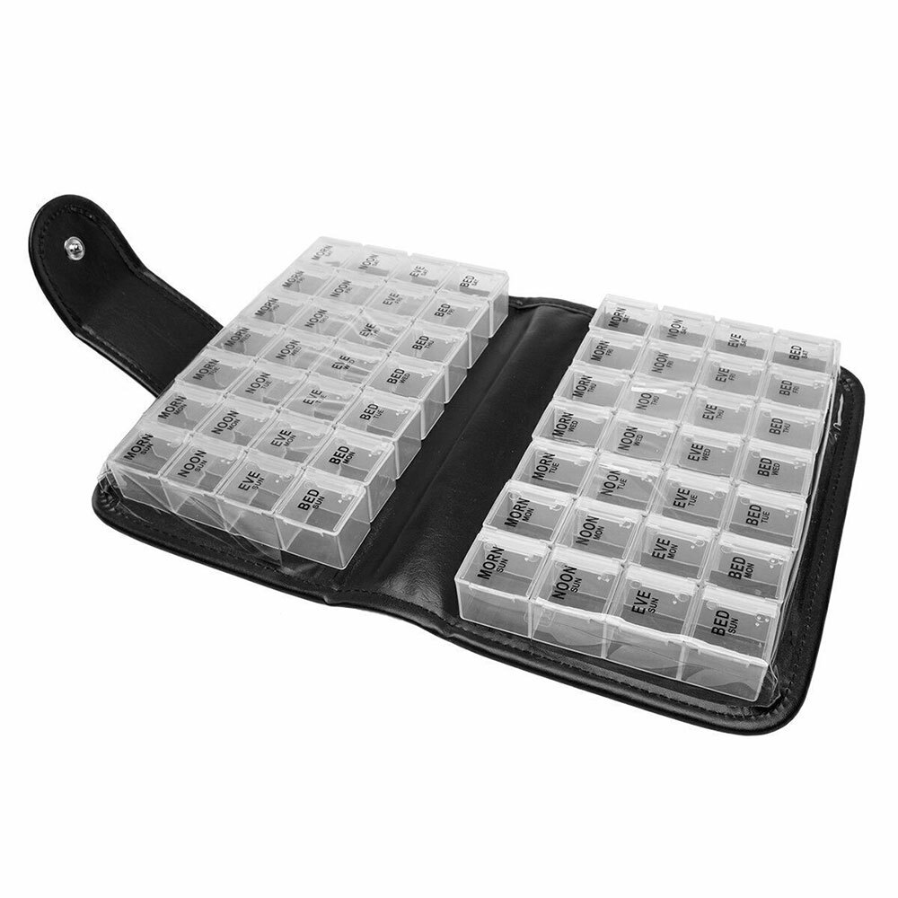 14 Day Pill Leather Pill Organiser Medicine wallet Storage Travel ...