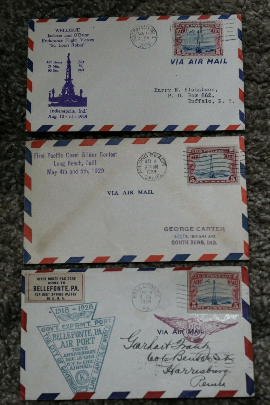 1928/1929 Lot of 3 Air Mail Envelopes-Endurance Flight Victors/1st ...