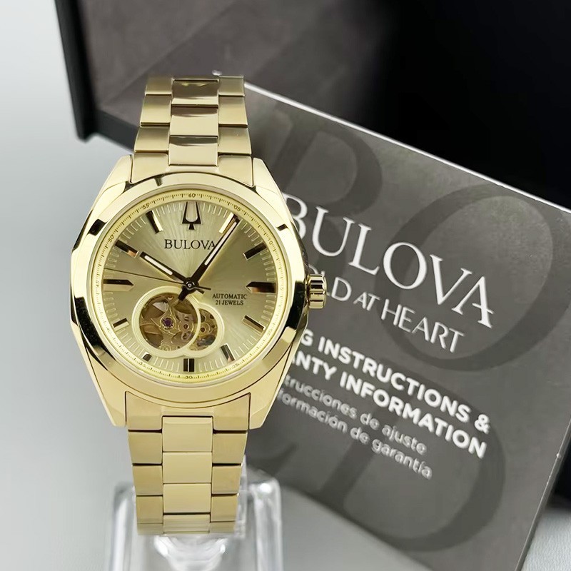 Bulova Surveyor 97A182 Gold Tone Dial Stainless Steel Men's Automatic ...