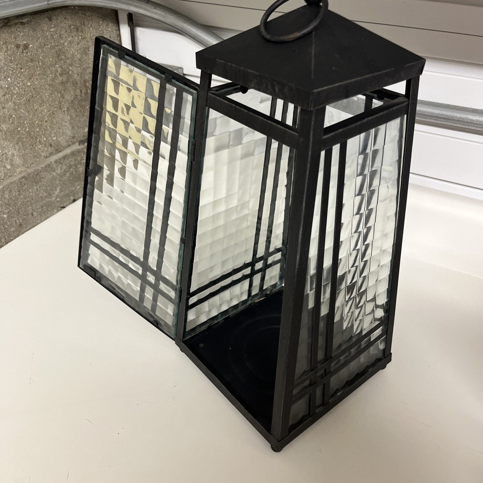 PartyLite 15.5" Weathered Zinc Lantern Glass P91057 Medium with Hanging ...