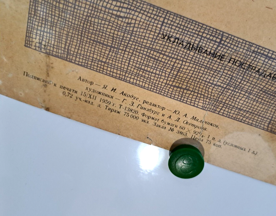 1960🔻Vintage soviet medical poster/Red Cross/ carrying the injured ...