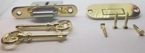 LACQUERED BRASS Roll Top Desk Lock Set rounded oval Catch 2 Keys ...