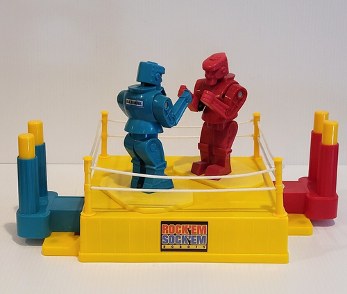 Vintage 2001 Mattel Rock'Em Sock'Em Robots Boxing Ring Blue Bomber Red ...