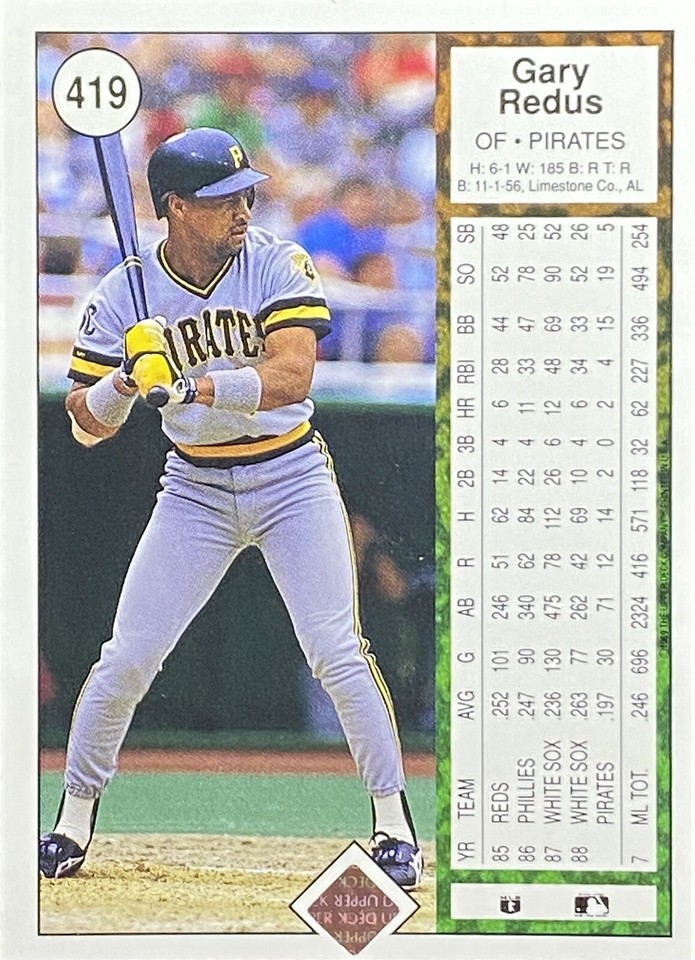 1989 Upper Deck #419 Gary Redus Pittsburgh Pirates Baseball Card | eBay