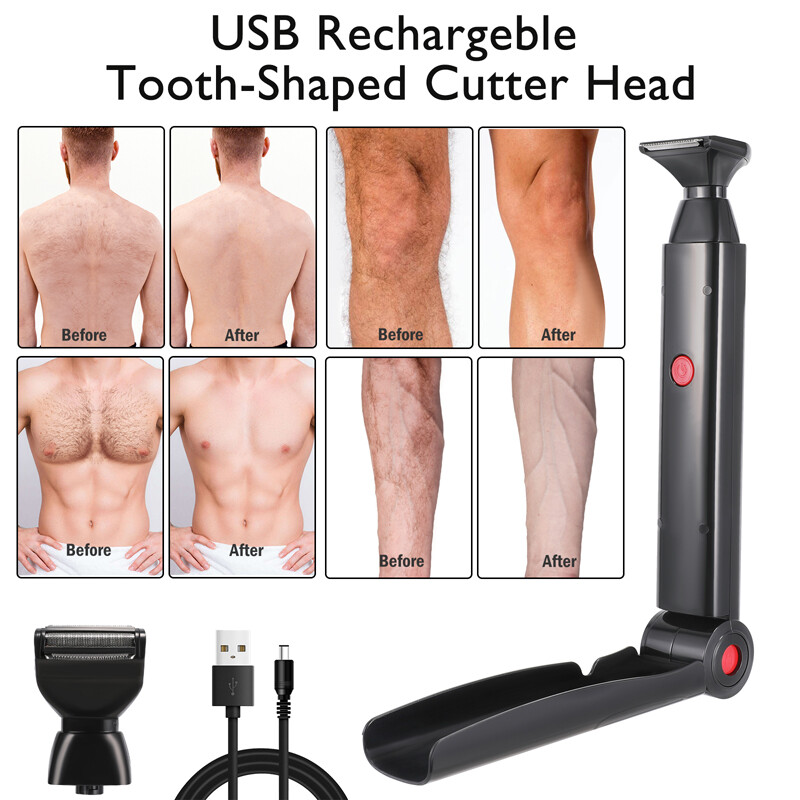 Electric Back Shaver For Men Long Handle Body Hair Removal Razor USB ...