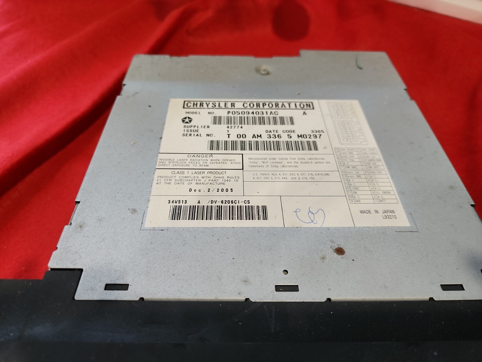 2004 - 2008 Chrysler Pacifica 6 Disc CD DVD Changer Player P05094031AC ...