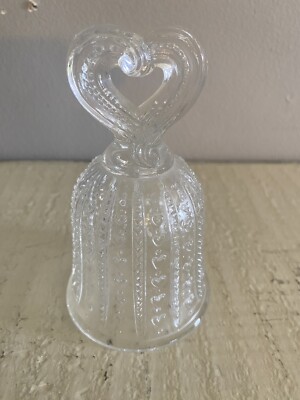 FOSTORIA BELL Avon 1984 Treasured Moments Clear Glass Embossed Heart ...