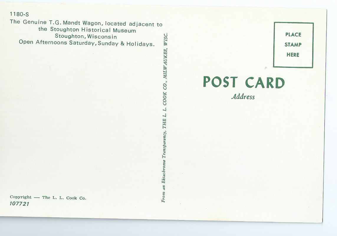 Stoughton, WI, T. G. Mandt Wagon, Marker, Historical Museum Postcard | eBay