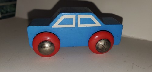 Vintage BRIO 33320 Wooden atrain Railway Wheels Vehicles Red Blue Car ...