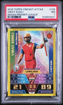 2016 TOPPS CRICKET ATTAX INDIAN PREMIER LEAGUE #126 VIRAT KOHLI PSA 7 ...