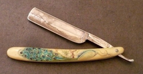 VTG 11/16" PEACOCK RAZOR GOLDEN RULE CUTLERY CO CHICAGO CELLULOID ...