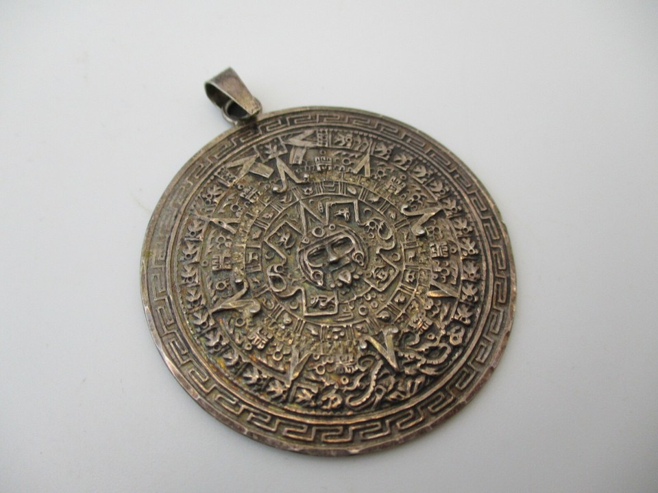 Vintage 925 Inca/Mayan Calendar Pendant Two Sided Spiritual South ...