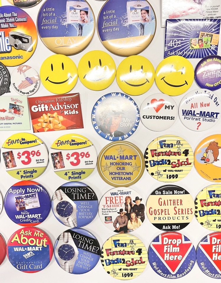 Vtg Lot of 88 Walmart Advertising Employee Pin Back Buttons 80’s 90’s ...