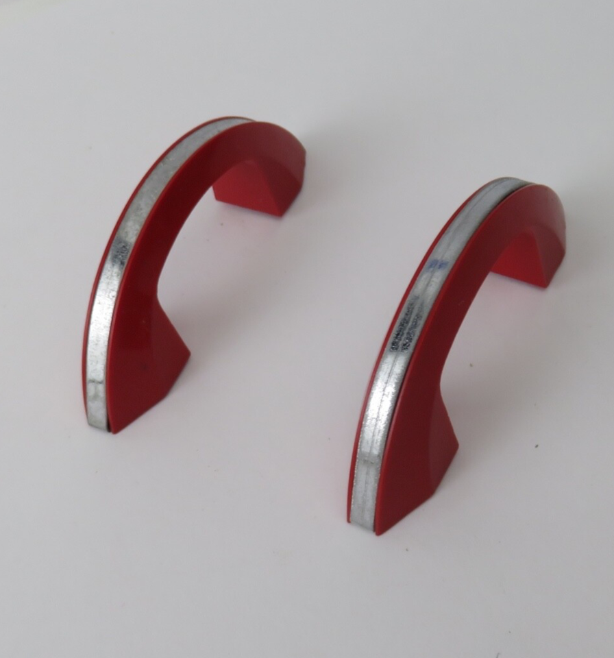 Vintage Red Drawer Pulls with Chrome Stripe – Pair – 2 13/16" Long, 1 ...