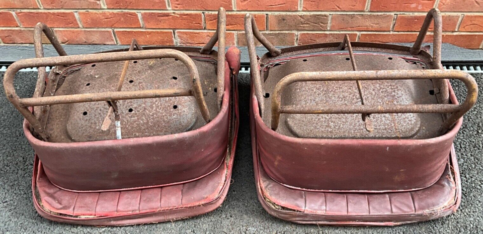 A PAIR OF EARLY MORRIS MINOR MM FRONT FOLDING SEATS RED | eBay UK