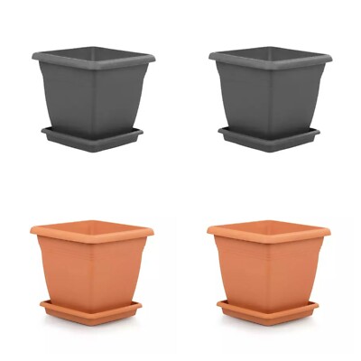 Pack of 2 Extra Large 60cm Square Plant Pots Grey Terracotta Garden ...
