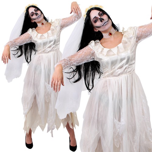 LADIES ZOMBIE GHOST BRIDE CORPSE WHITE FANCY DRESS HALLOWEEN WEDDING ...