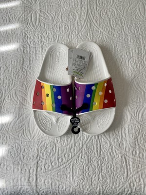 Rainbow Crocs Stripe Slides Pride Multicolor Sandals Authentic Clogs M8 ...