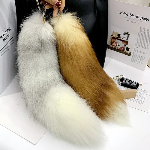Real Fox Farm Fur Tail Y2K Car Keychains Pendant chic Toys Furry for ...