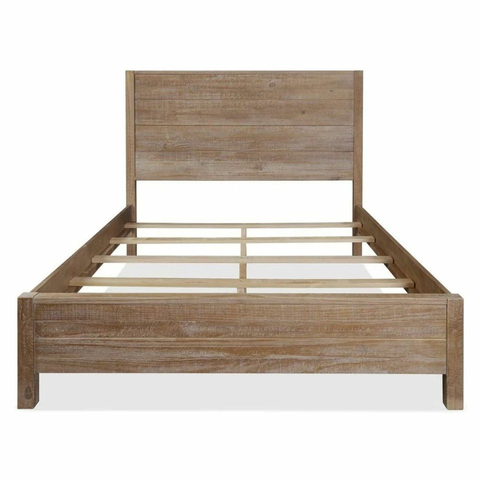 Rustic Platform Bed Frame Full Size with Headboard Bedroom Solid Wood ...