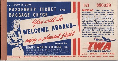 1952 TWA Ticket Folder with Carbon Ticket Trans World Airlines Inc. | eBay